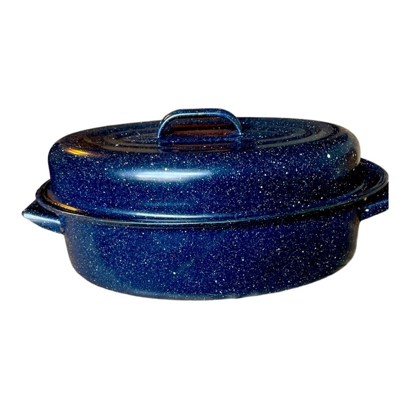 Kitchen | Vintage Enamelware Roaster Pan Graniteware W Lid Blue White ...